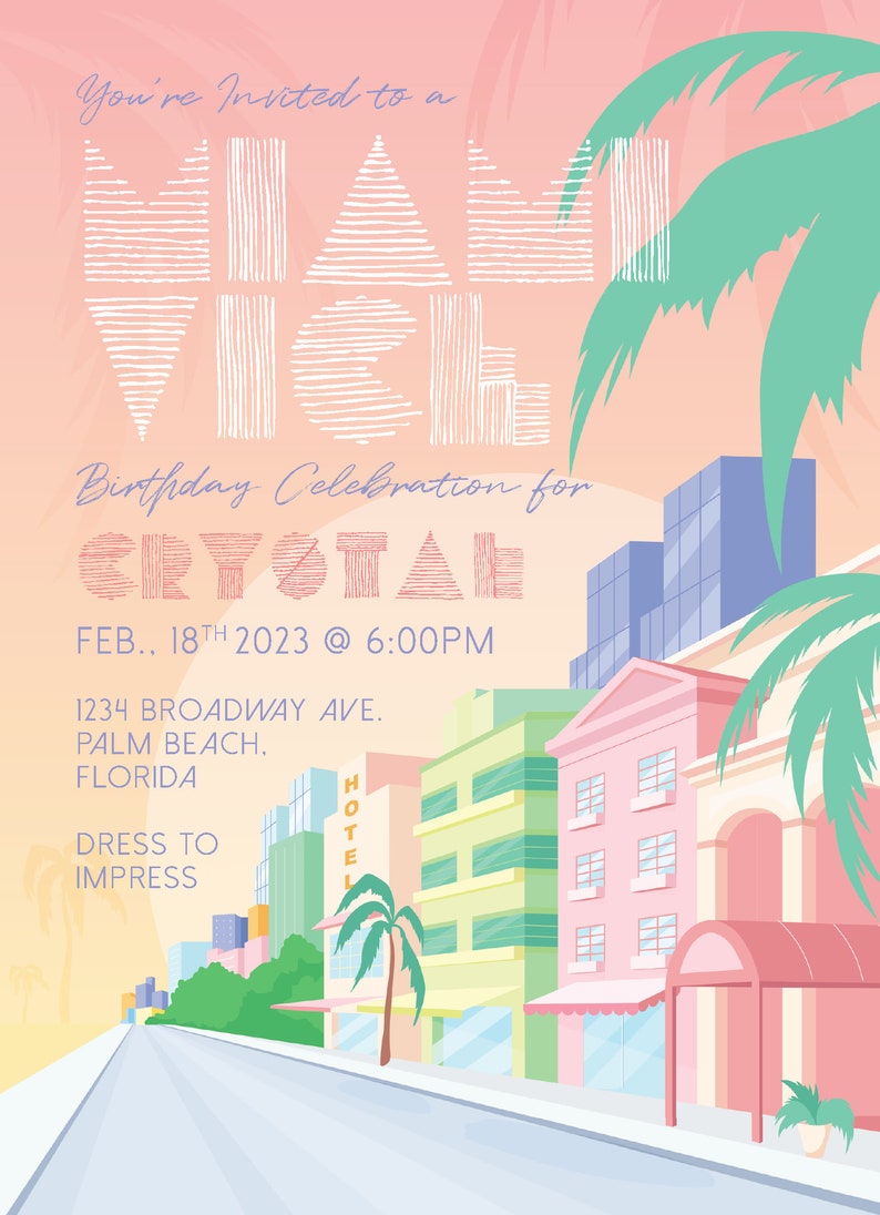 Miami Vice South Beach Birthday Party Invite I EDIT YOU PRINT - Etsy