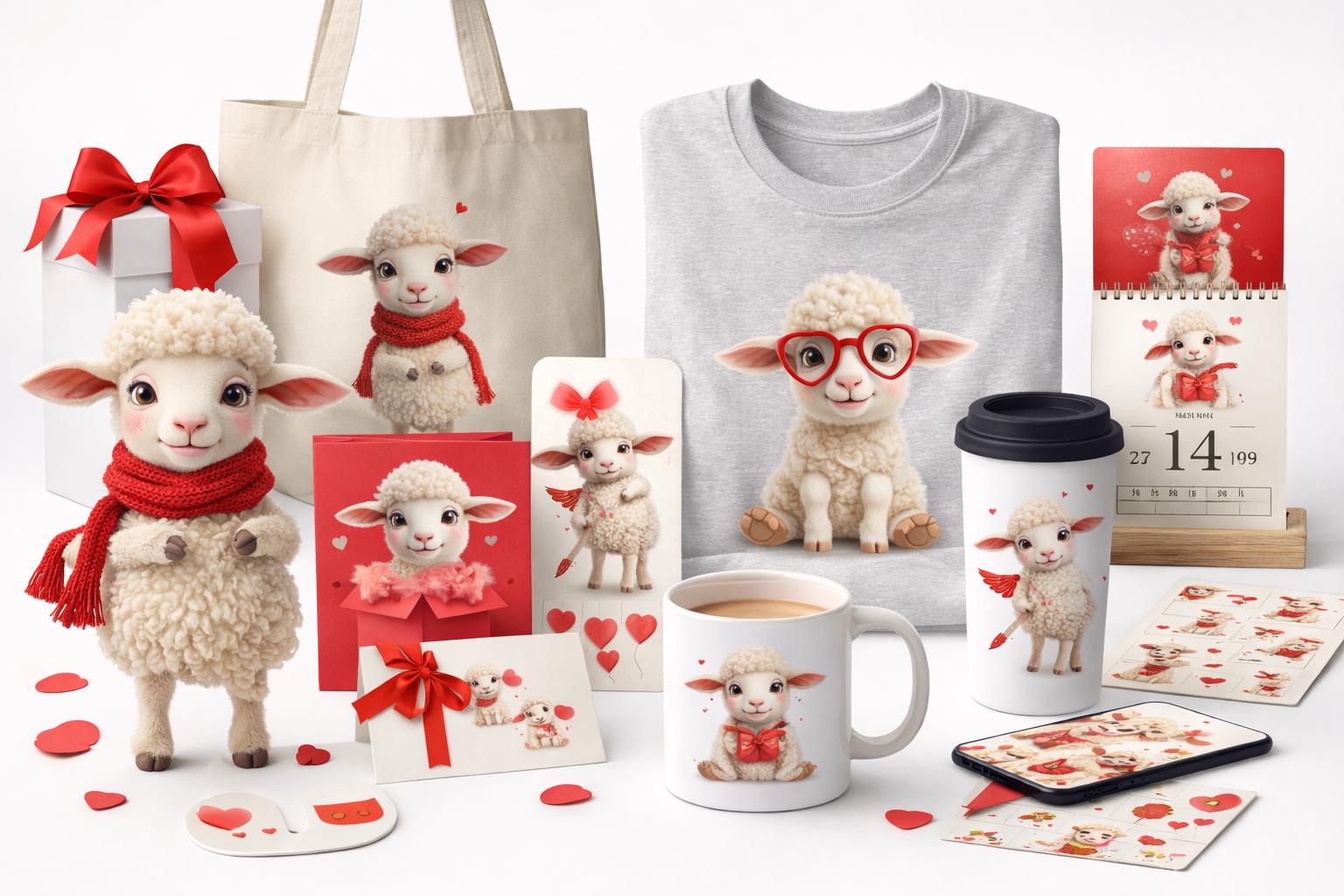Cute Lamb Valentine Clipart Bundle PNG | Kawaii Sheep Valentines Day ...