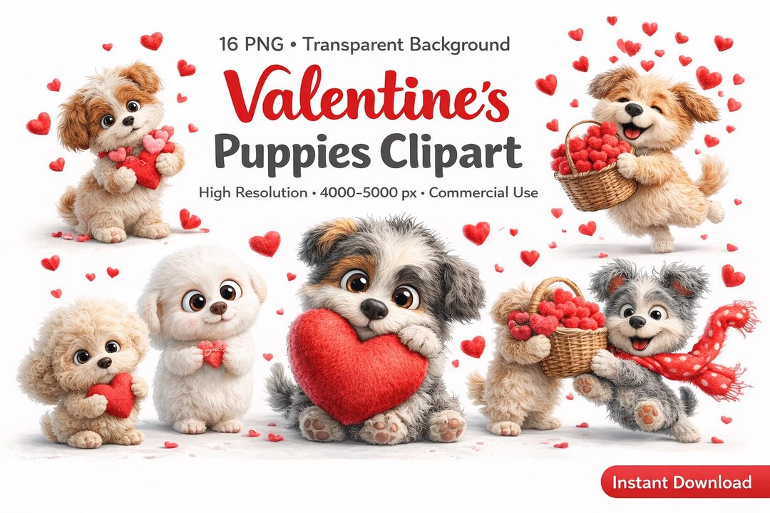 Valentine Dogs Clipart, Colorful Cartoon Puppies Png, Transparent ...