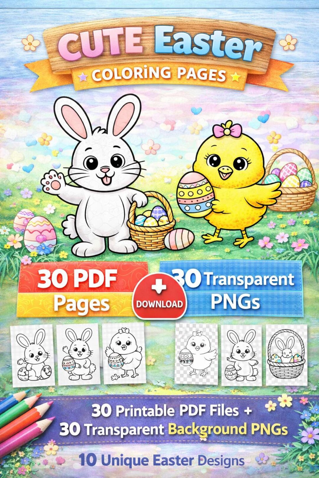 Easter Coloring Book Pages | Bunny Chick Egg Coloring Printable | Kids ...