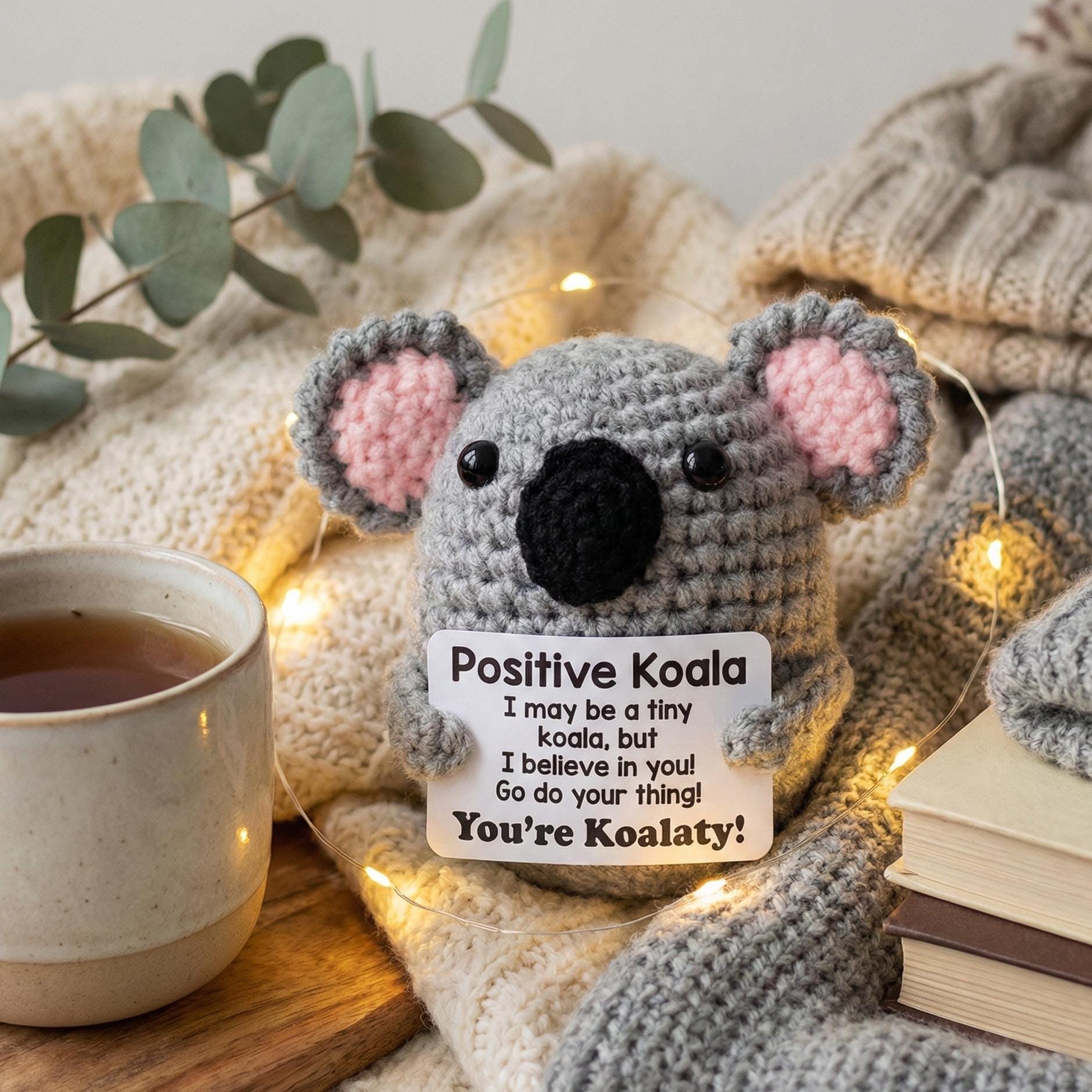 Handmade Crochet Positive Koala Plush | Motivational Amigurumi Animal ...