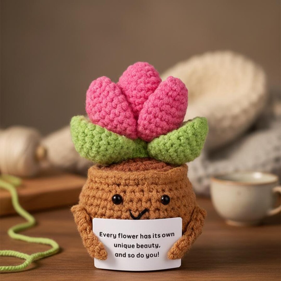 Handmade Crochet Flower Pot Plush | Amigurumi Kawaii Potted Flower Toy ...