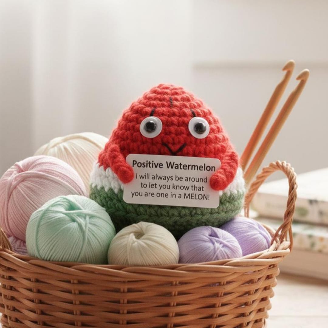 Handmade Crochet Positive Watermelon Plush | Amigurumi Kawaii Fruit Toy ...