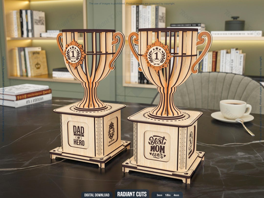 Award Trophy Gift Box Laser Cutting Files, Dad, Mom, Valentine Gift Box ...
