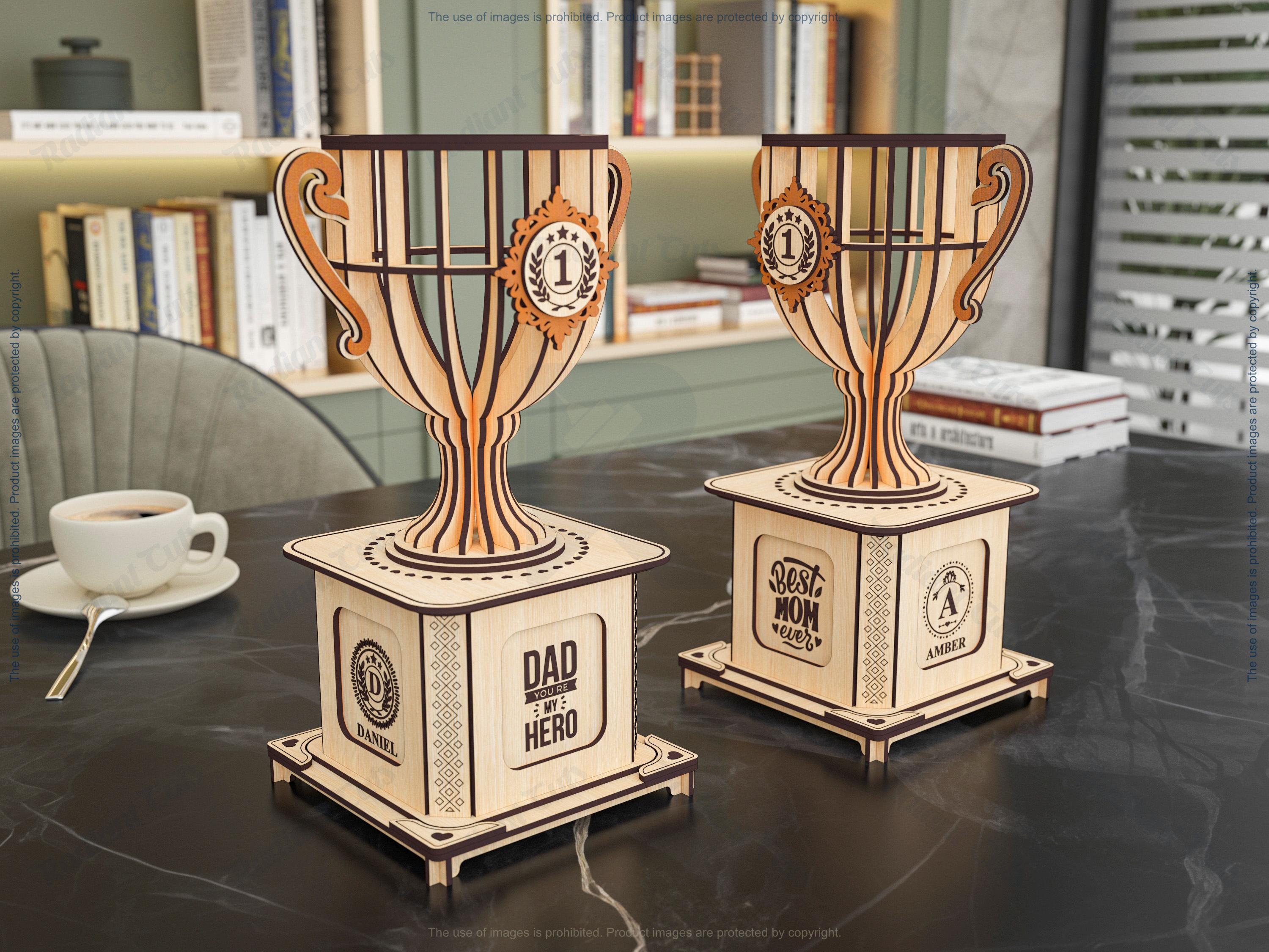 Award Trophy Gift Box Laser Cutting Files, Dad, Mom, Valentine Gift Box ...