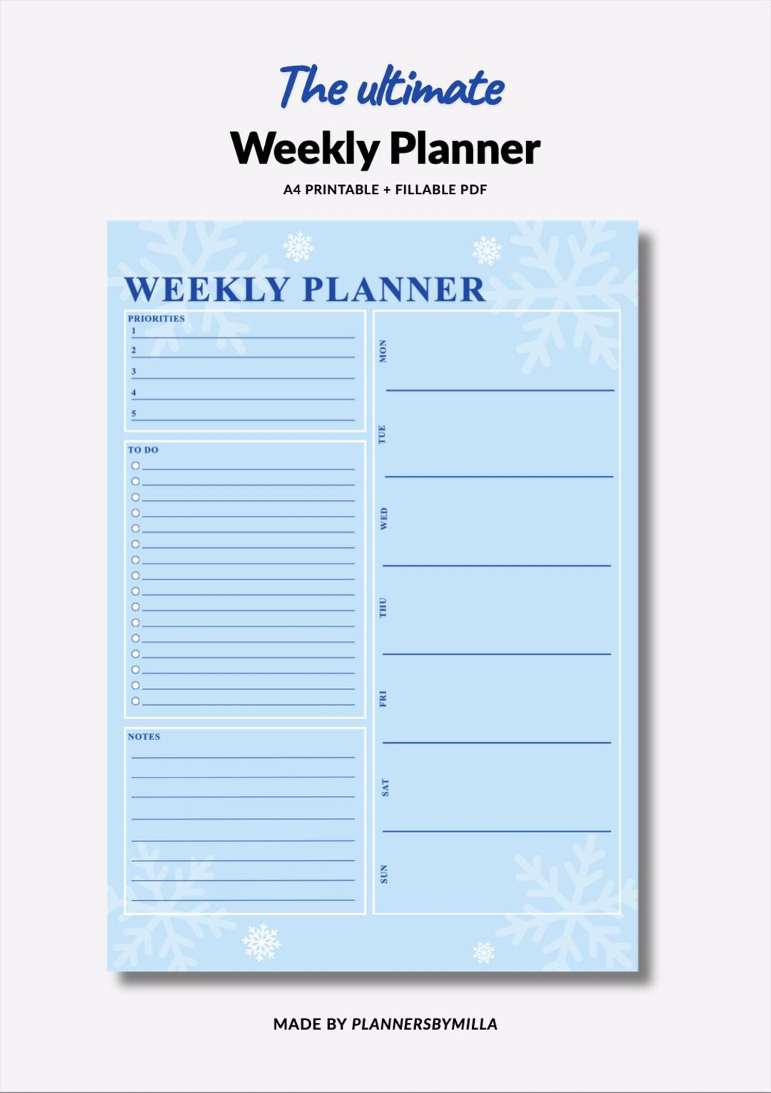 Winter Weekly Planner Printable | Minimalist Planner Template | Instant ...