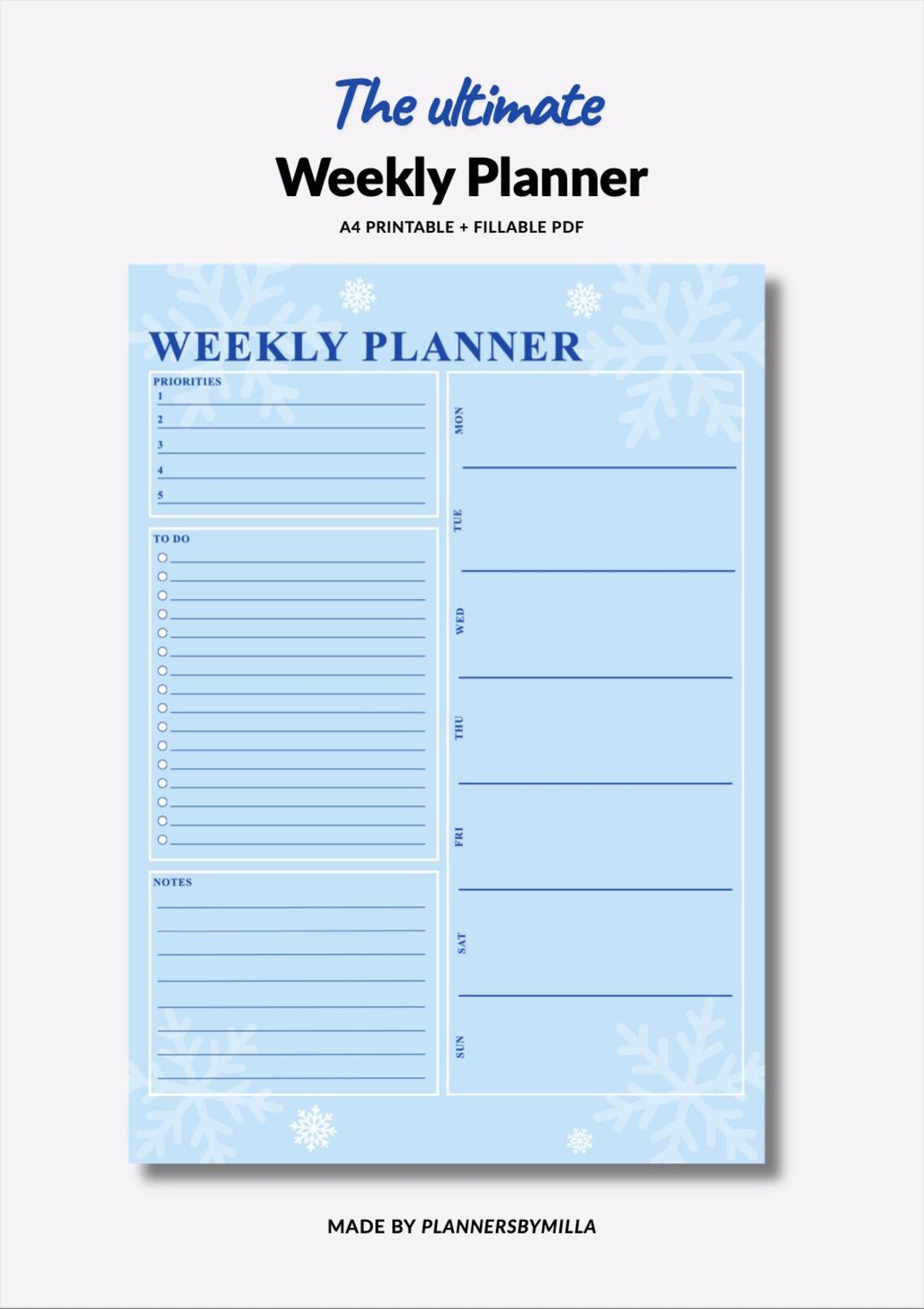 Winter Weekly Planner Printable | Minimalist Planner Template | Instant ...