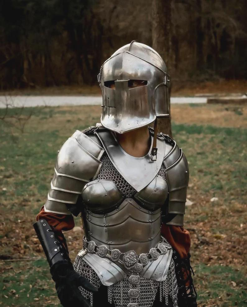 Handmade Medieval Barbute Knight Armor Set – Female Steel Costume - Etsy
