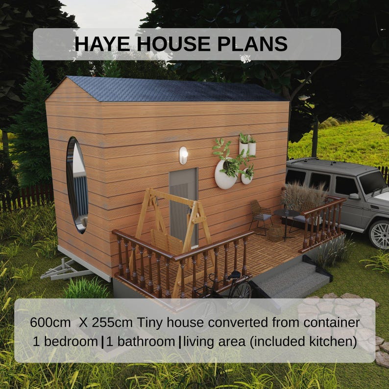 Modern Tiny House Architectural Plan • 600x255 Cm Detailed Layout ...