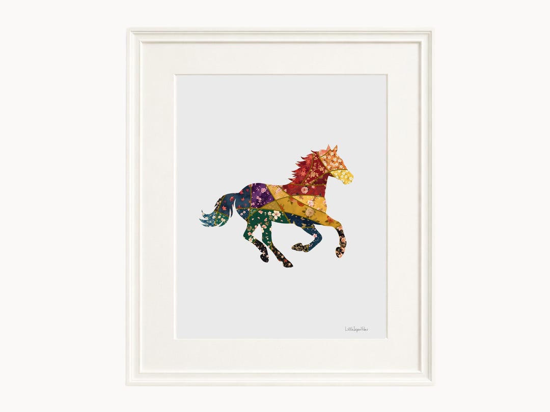 Printable Wall Art – Galloping Horse Illustration, Japanese Pattern ...