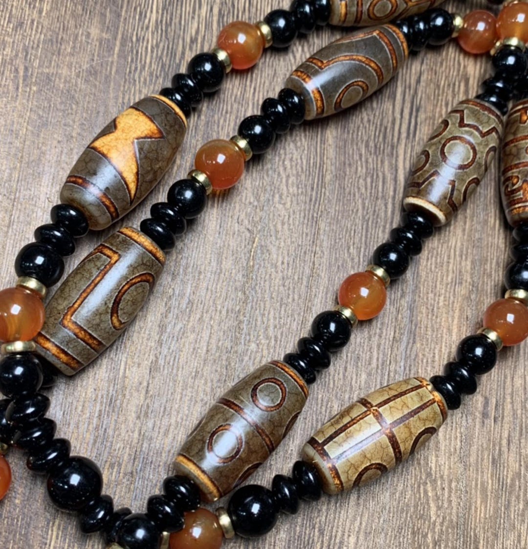 Tibetan From One Eye to Nine-eyed Dzi Bead Necklace - Natural Agate Dzi ...