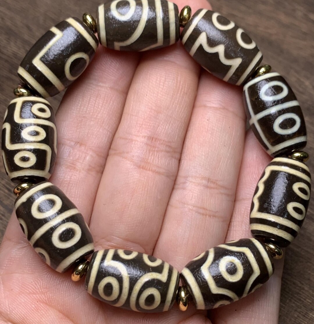 Tibetan From One Eye to Nine-eyed Dzi Bead Bracelet- - Natural Agate ...
