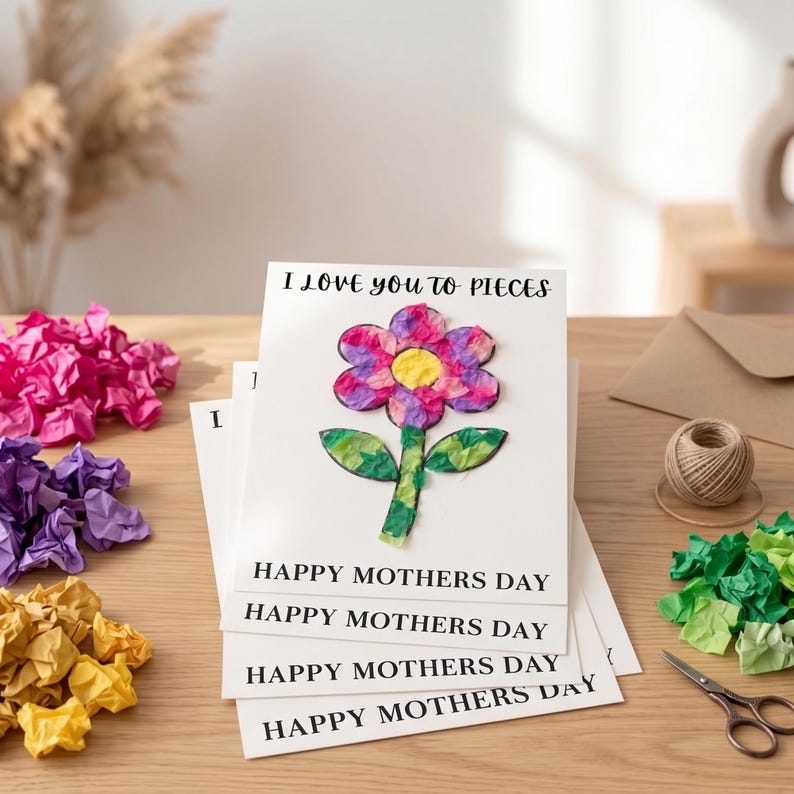 I Love You to Pieces Craft Printable, Mothers Day Activity Kids, Tissue ...