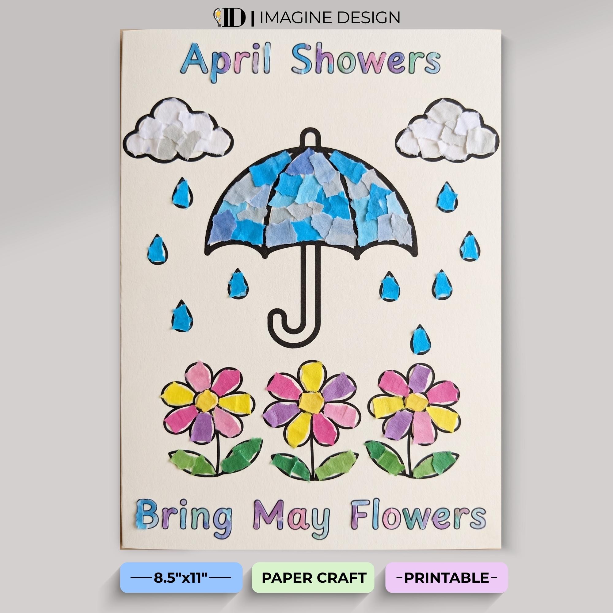 Spring Torn Paper Craft Printable, April Showers Bring May Flowers ...