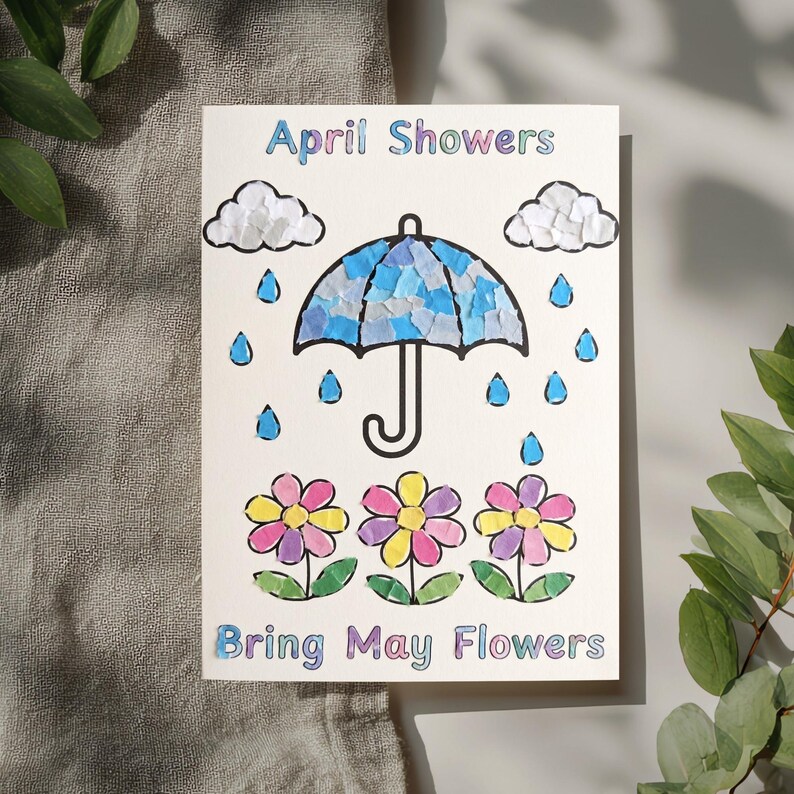 Spring Torn Paper Craft Printable, April Showers Bring May Flowers ...