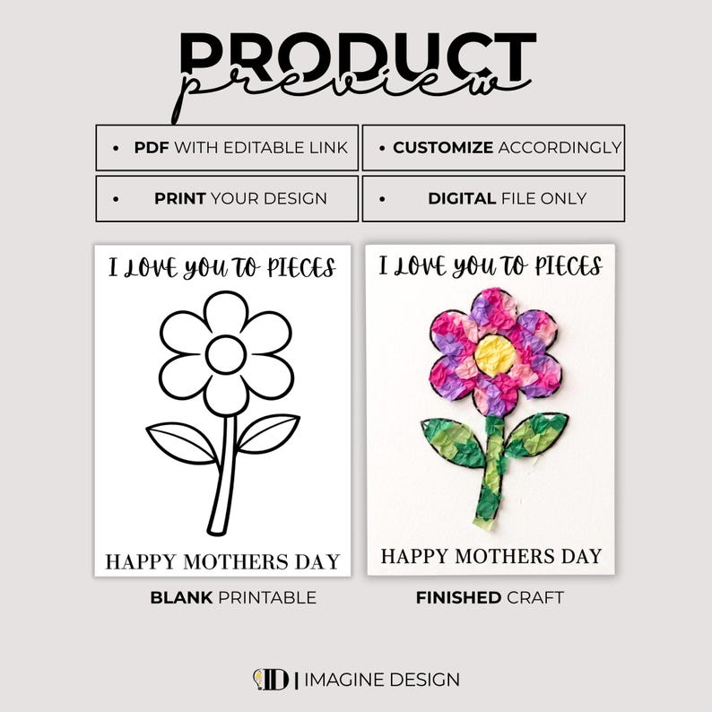 I Love You to Pieces Craft Printable, Mothers Day Activity Kids, Tissue ...