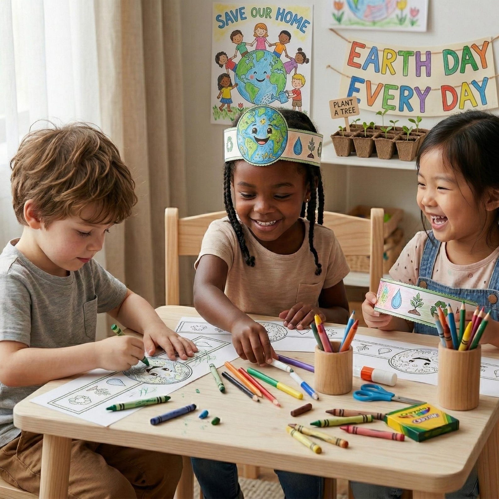 Earth Day Crown Craft, Printable Earth Day Hat Headband, Kids Coloring ...