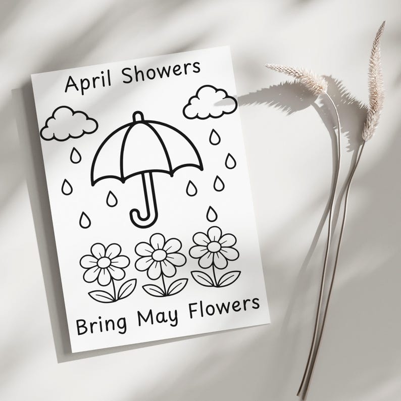 Spring Torn Paper Craft Printable, April Showers Bring May Flowers ...