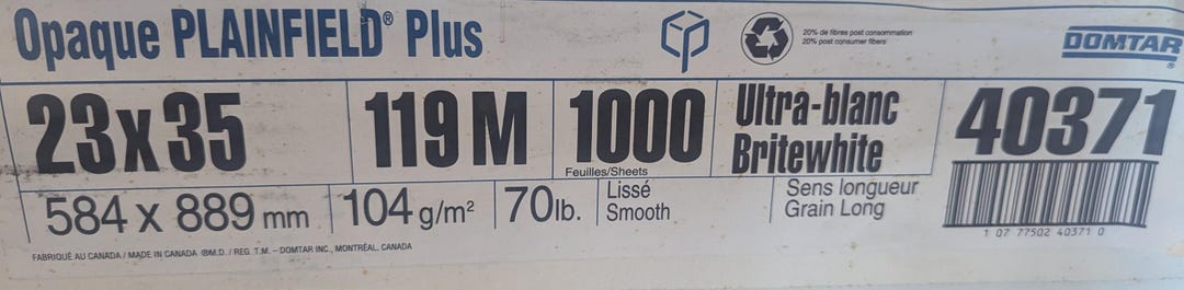10/15/20 Sheets Large Format Art Paper- Domtar, Opaque Plainfield Plus ...
