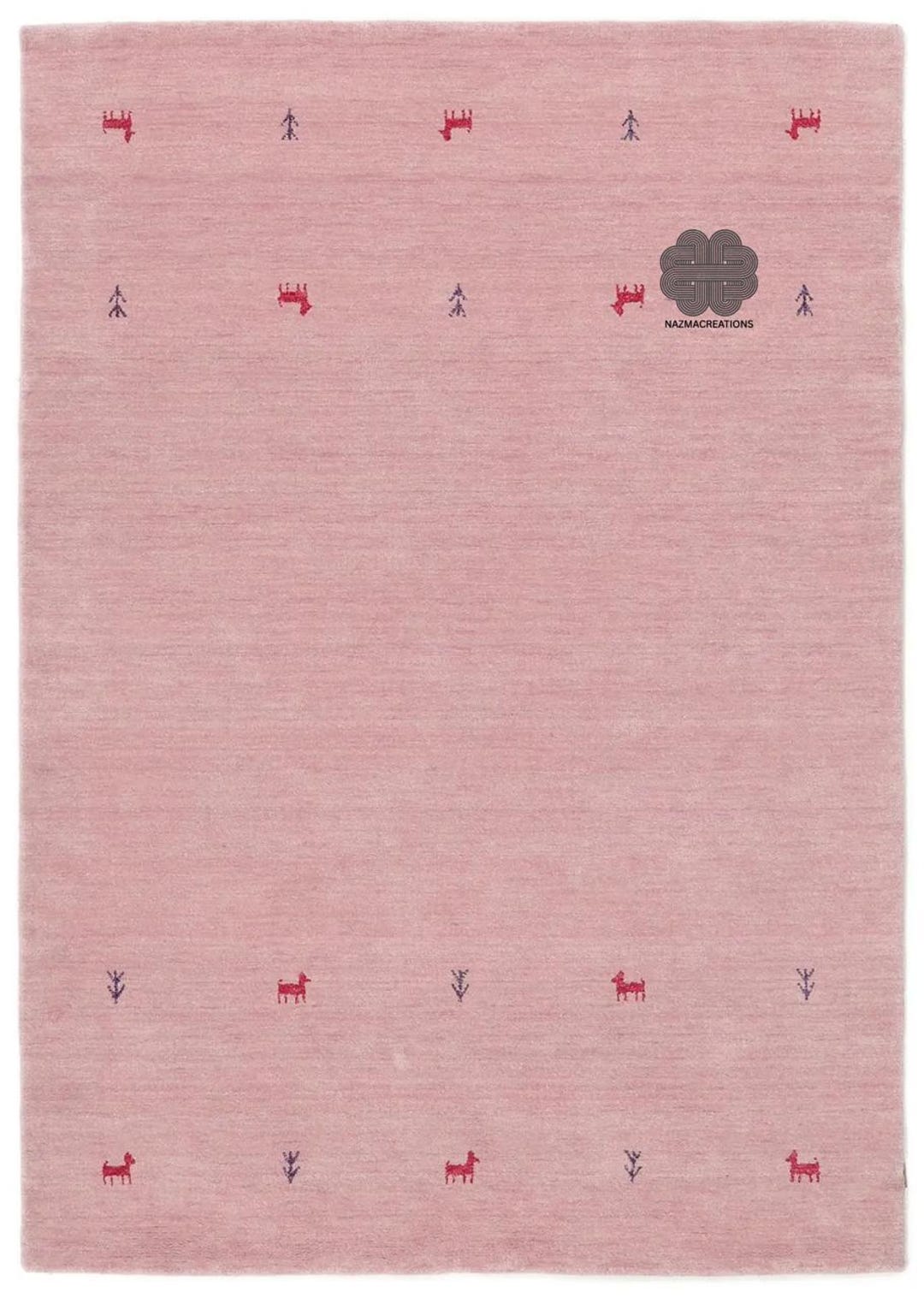 Pink Handloom Gabba Rug | Wool Tribal Carpet | Minimal Gabbeh Style ...