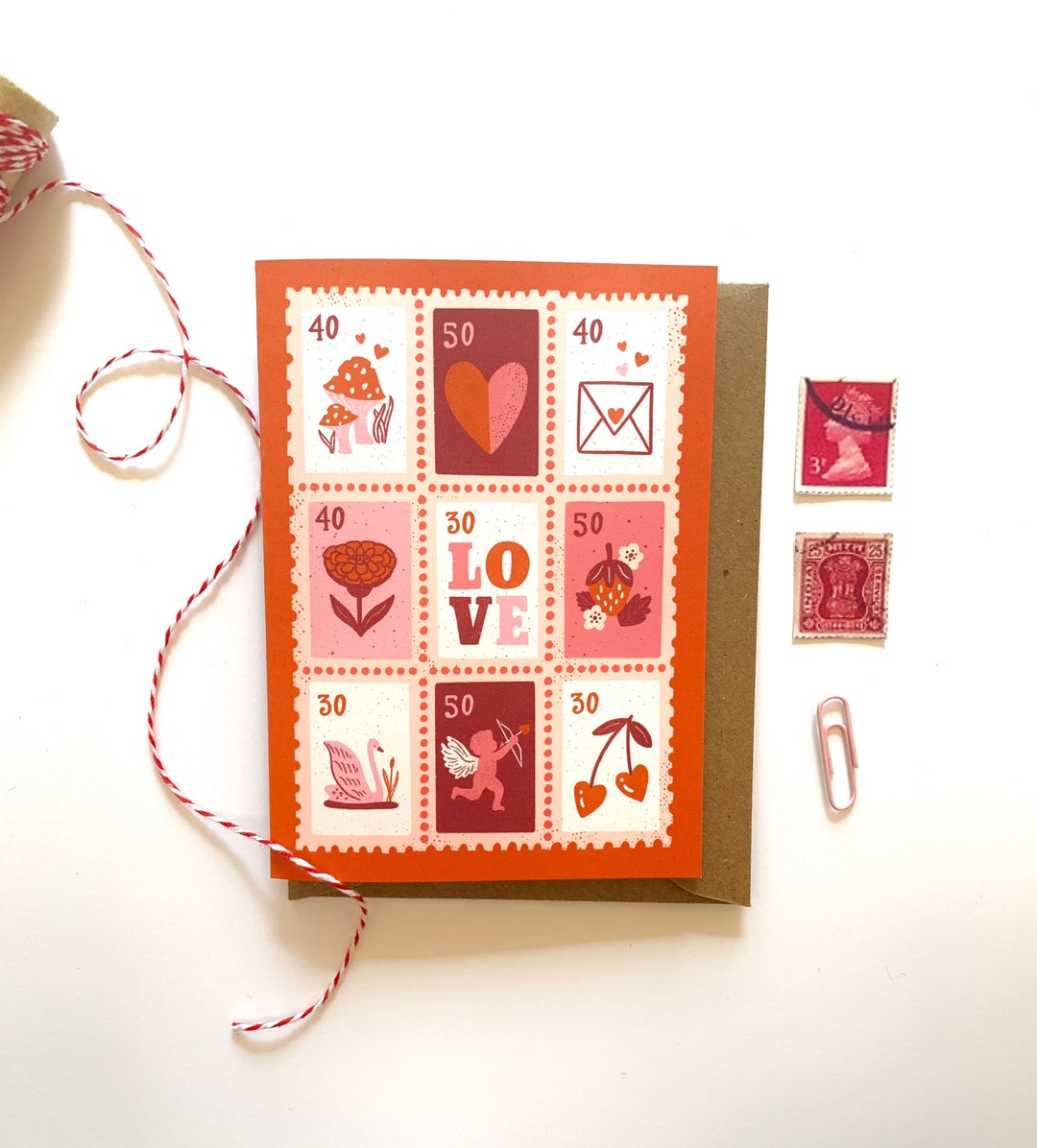 Love Postage Stamp Card- Valentine Card, Friend, Love - Etsy