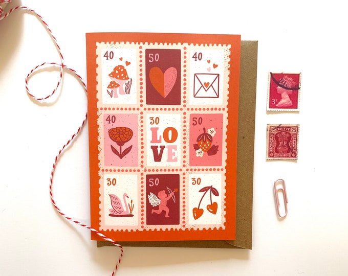 Love Postage Stamp Card- Valentine Card, Friend, Love - Etsy