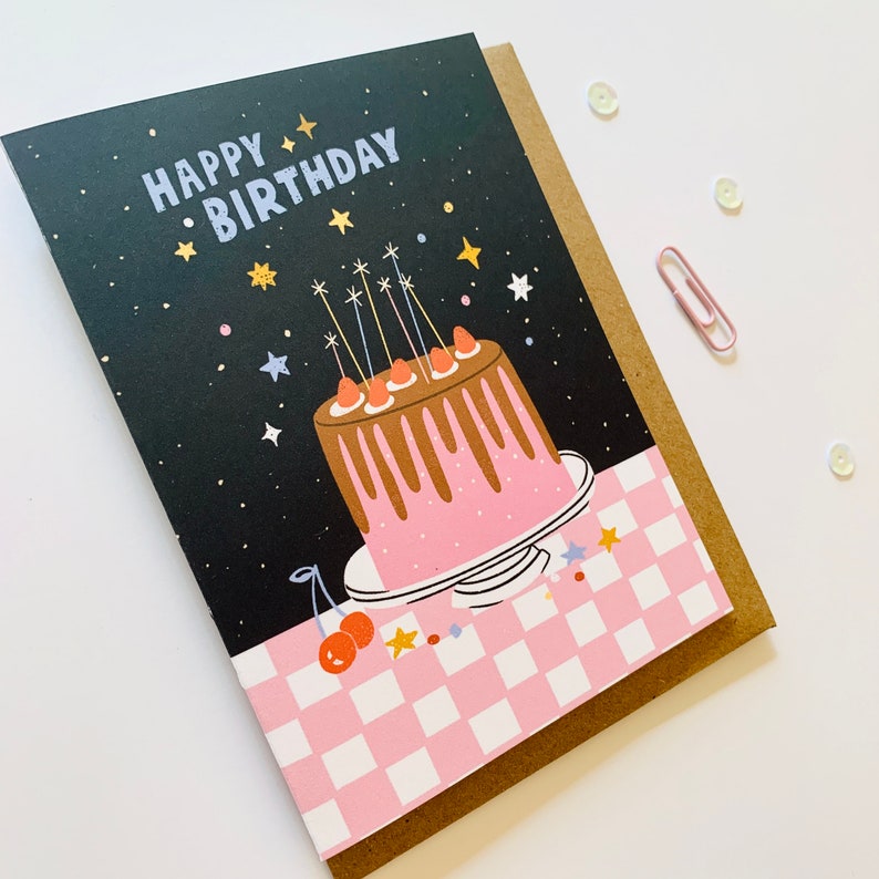 Happy Birthday Spacey Cake Card - Etsy