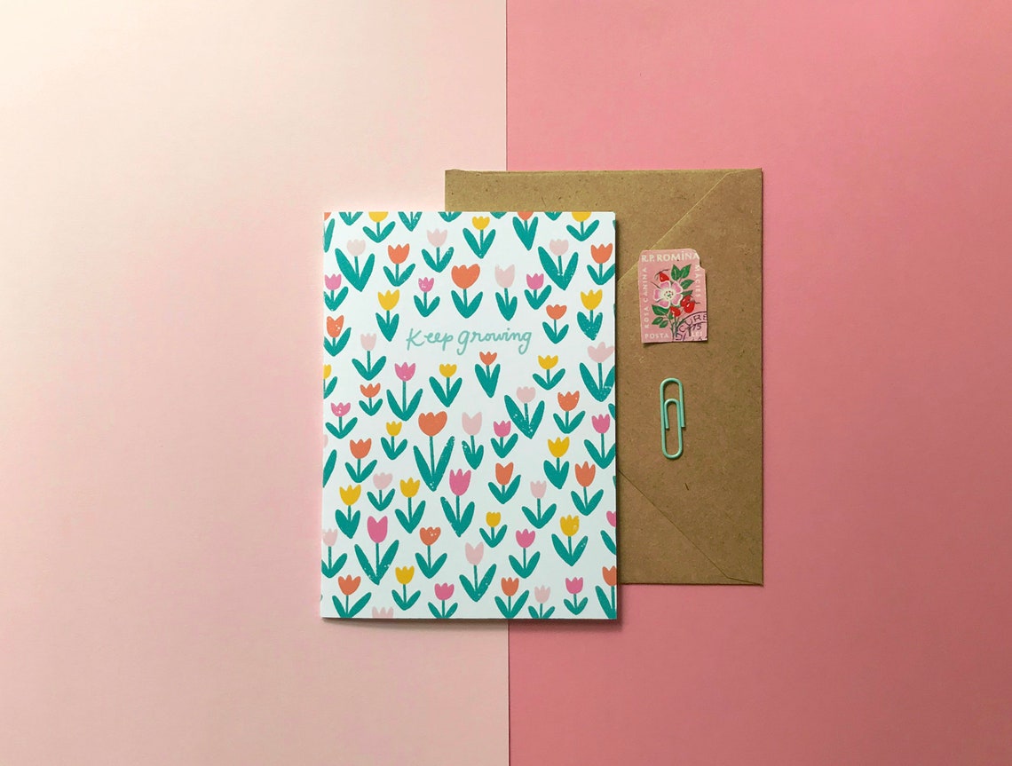 Keep Growing- Spring Tulips Greeting Card - Etsy