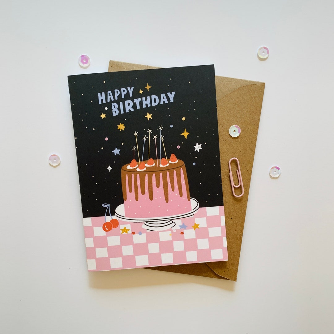Happy Birthday Spacey Cake Card - Etsy