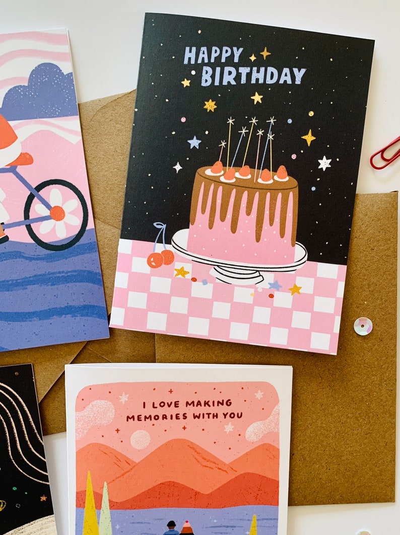 Happy Birthday Spacey Cake Card - Etsy