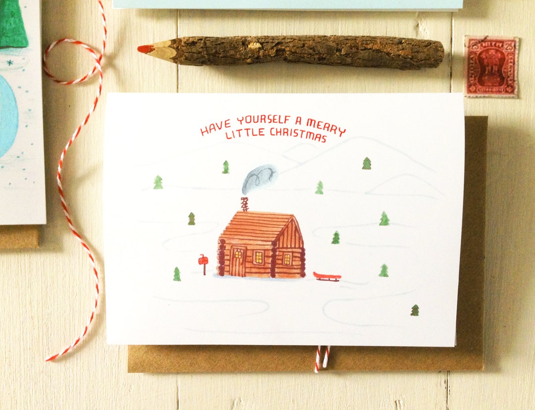Log Cabin Christmas Card - Etsy