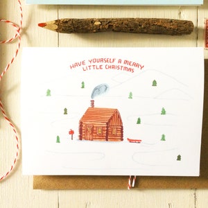 Log Cabin Christmas Card - Etsy