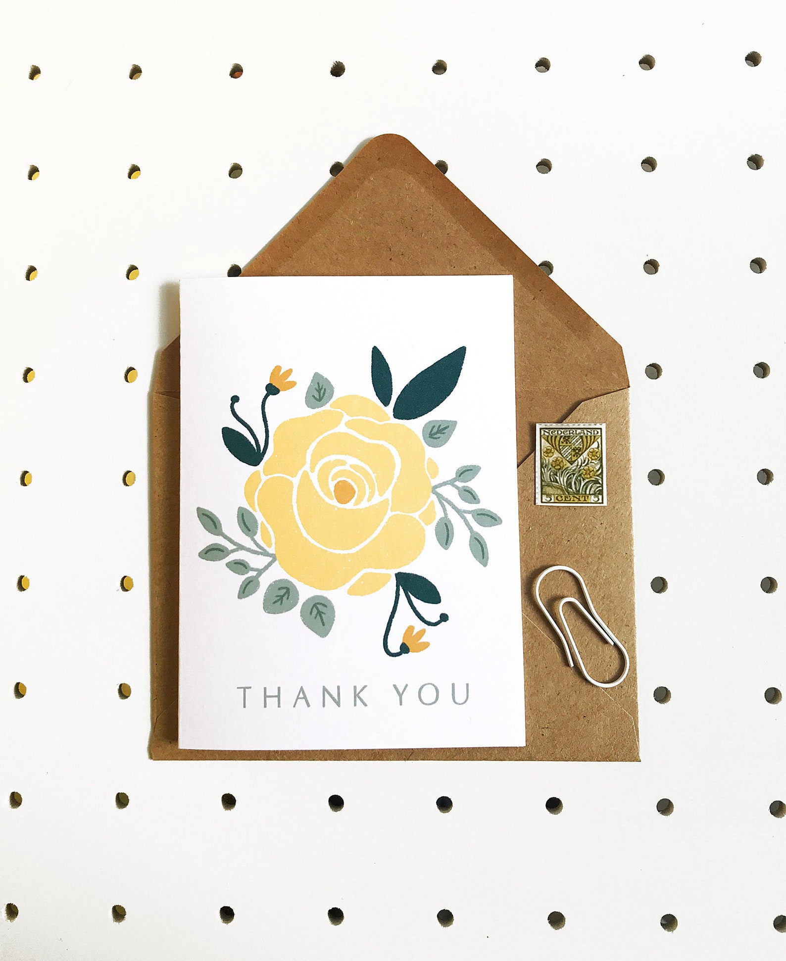 Thank You Card Yellow Rose | Etsy