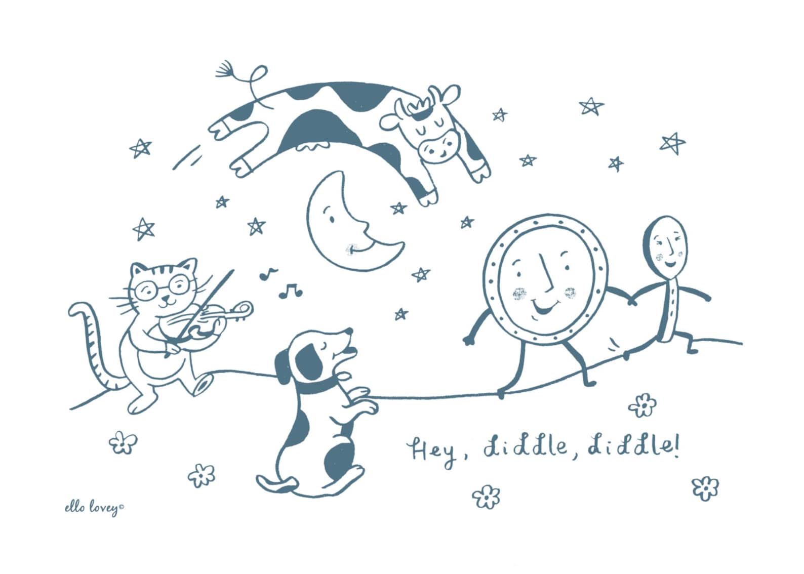 Hey Diddle Diddle 5x7 8x10 11x14 Nursery Rhyme Art Print - Etsy