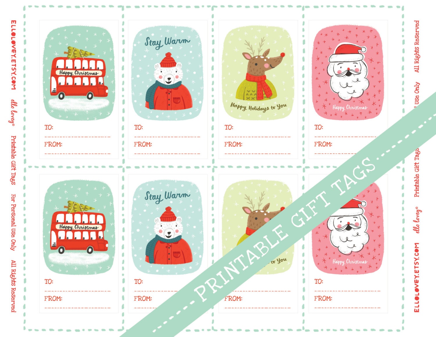 Happy Christmas Printable Gift Tags - Instant Download - Etsy