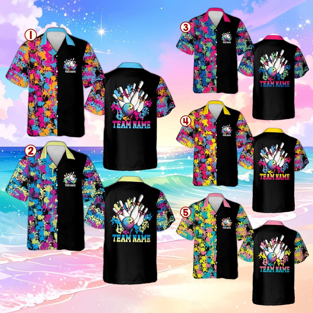 Custom Graffiti Bowling Shirt, Split Color Paint Splatter Aloha Top ...