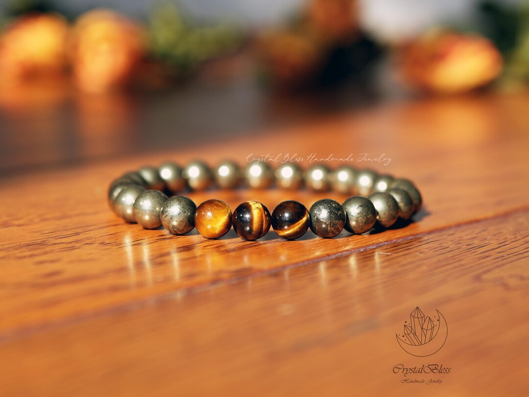 Custom Tiger Eye Pyrite Men's Bracelet, Confidence Wealth Power ...