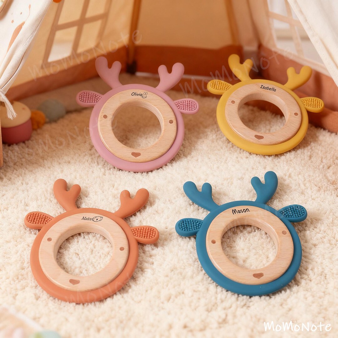 Personalized Baby Teething Rings, Customizable With Engraving, Deer ...