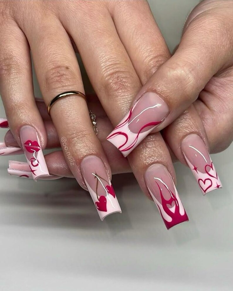 Complex Valentines Nails - Etsy