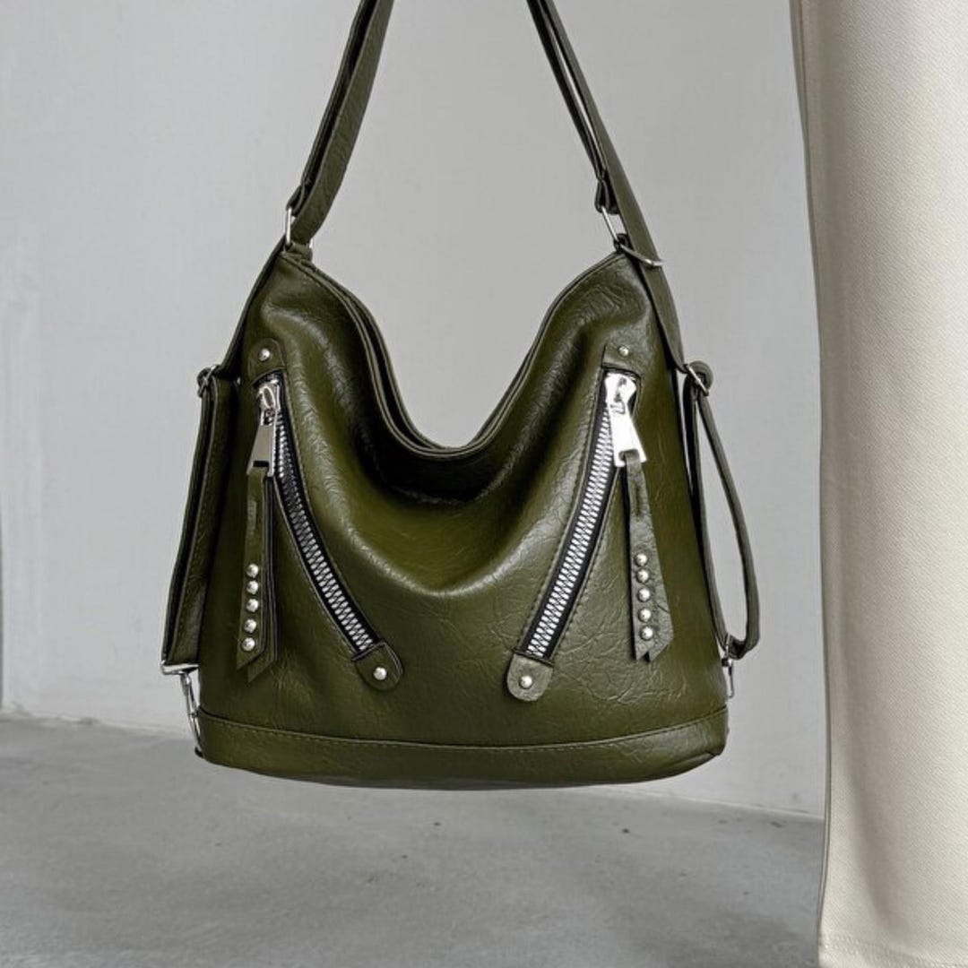 Large Multi-compartment Soft Leather Backpack & Shoulder Bag – Olive ...