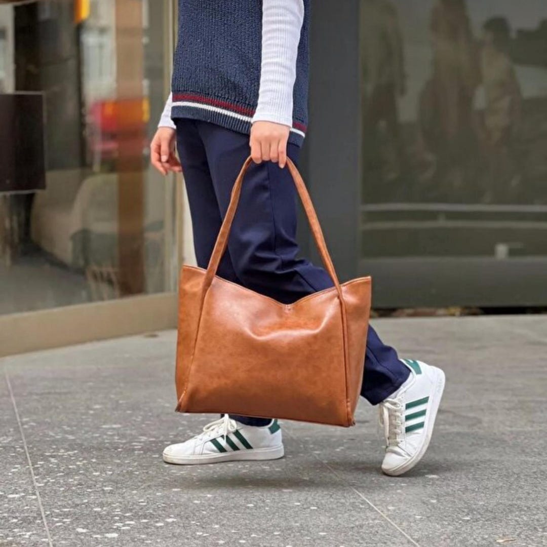 Orange Vegan Leather Tote Bag – Pantre Model Zippered Shoulder Handbag ...