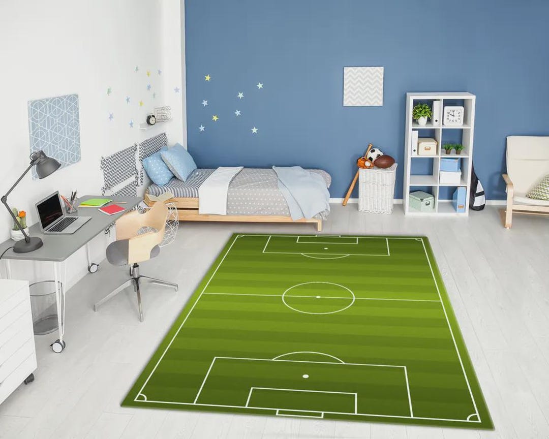 Soccer Field Rug Kids Room Decor, Football Pitch Area Rug, Sports Theme ...