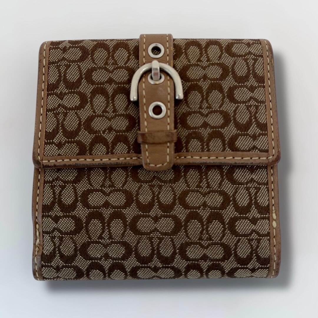 Vintage Coach Signature Canvas Wallet – Brown Monogram With Buckle ...