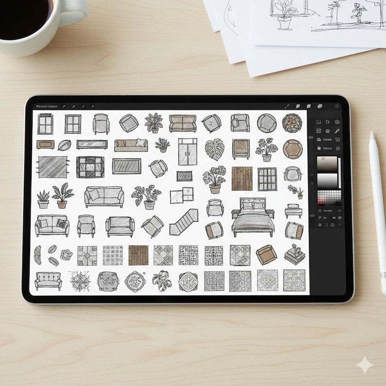 750 Interior Design Stamps for Procreate | Furniture, Room Layout ...
