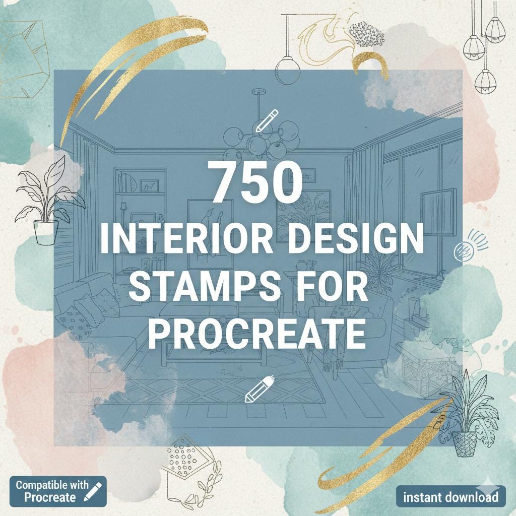 750 Interior Design Stamps for Procreate | Furniture, Room Layout ...