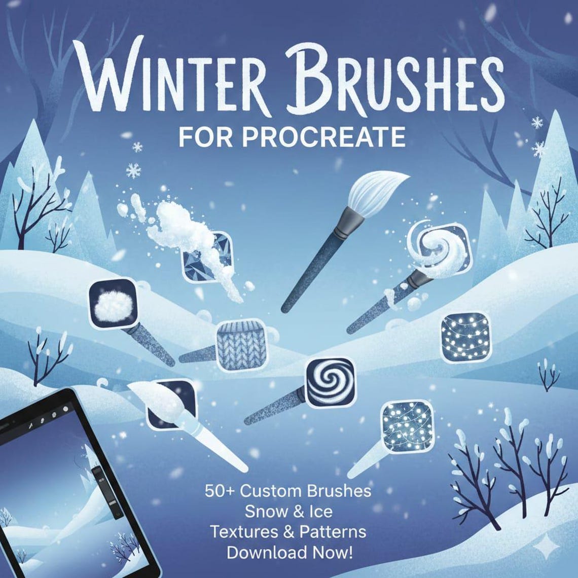 Procreate Winter Brush Pack | Snowflakes, Frosted Effects & Cold ...