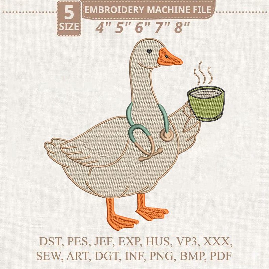 Duck Doctor Embroidery Design, Medical Nurse Coffee Stitch File (PES ...