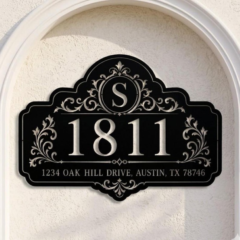 Personalized Crown Address Metal Sign, Vintage Metal House Number ...