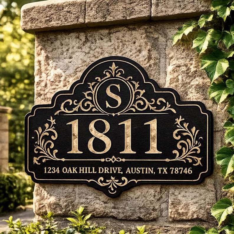 Personalized Crown Address Metal Sign, Vintage Metal House Number ...