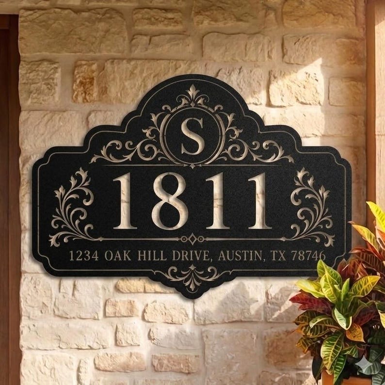 Personalized Crown Address Metal Sign, Vintage Metal House Number ...